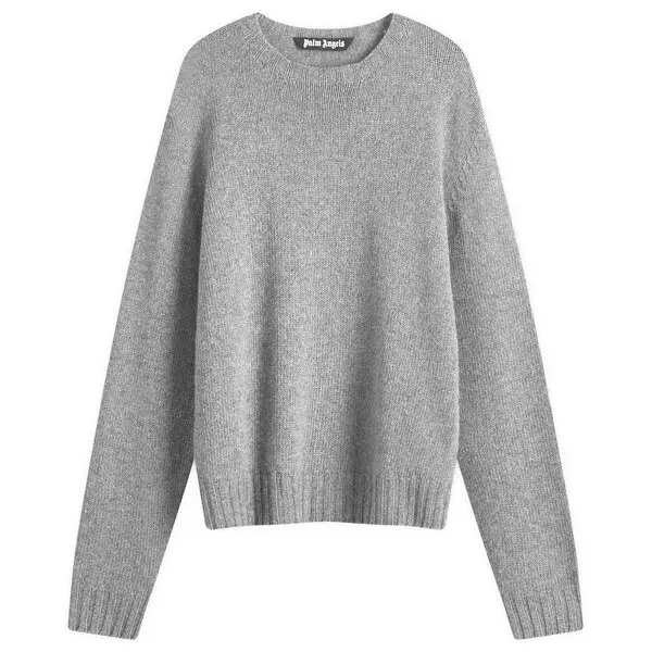 Palm Angels Curved Logo Melange Crew Knit - Grey