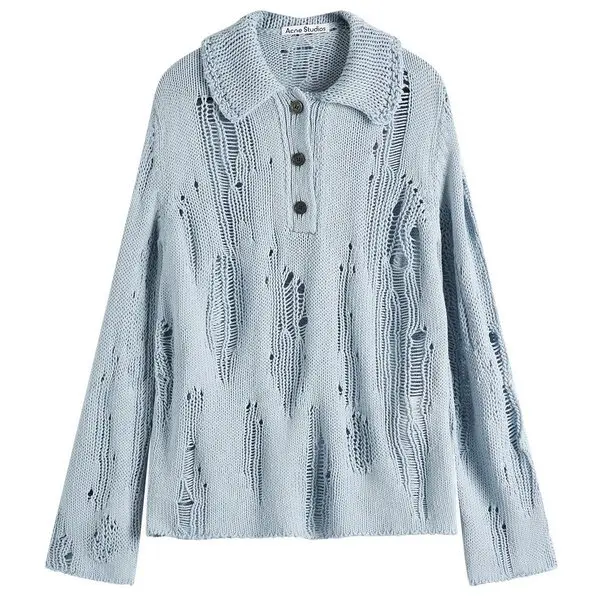 Acne Studios Kummer Natural Cord Mouline Polo Neck Jumper - Light Blue