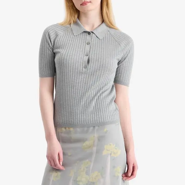 Acne Studios Kamanda Lightweight Base Layer Knitted Polo Top - Grey