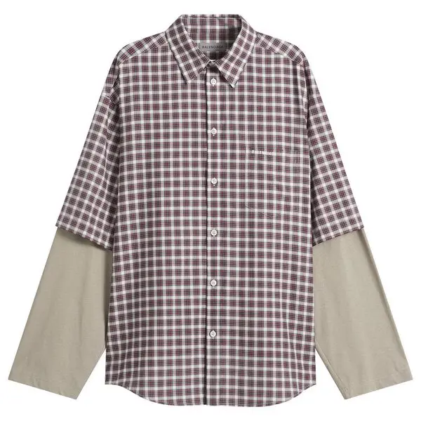 Balenciaga Check Poplin Double Layer Shirt - Red/navy
