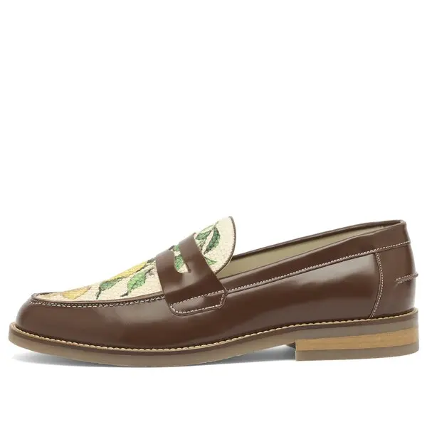 DUKE + DEXTER Wilde Lemon Raffia Penny Loafer - Chestnut