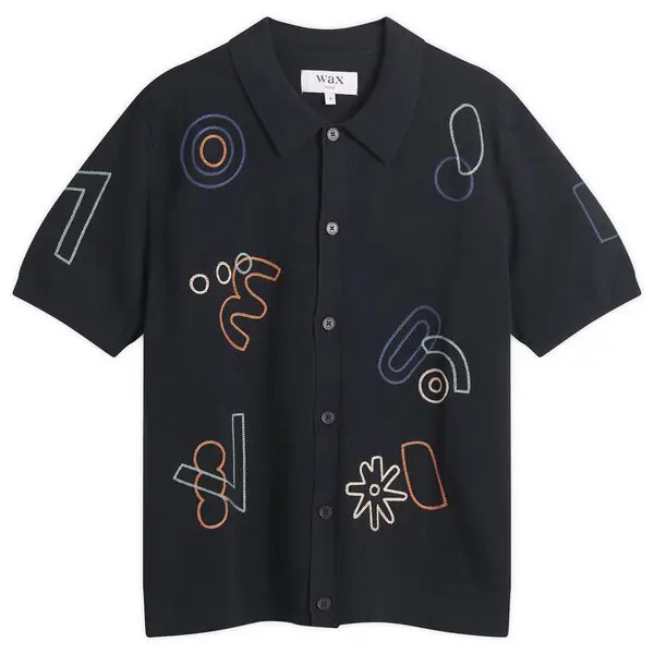 WAX LONDON Tellaro Shapes Embroidery Knit Shirt - Navy/multi