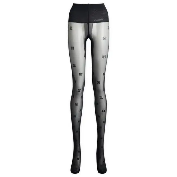 GANNI Butterfly Lace Tights - Black