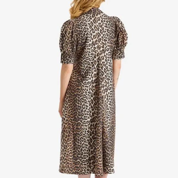 GANNI Printed Poplin Midi Dress - Leopard