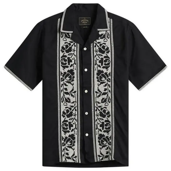 Portuguese Flannel Cross Stitch Vacation Shirt - Black