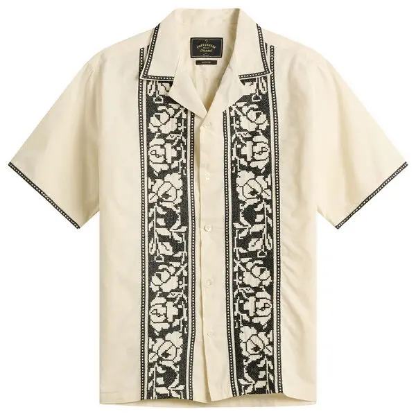 Portuguese Flannel Cross Stitch Vacation Shirt - Ecru