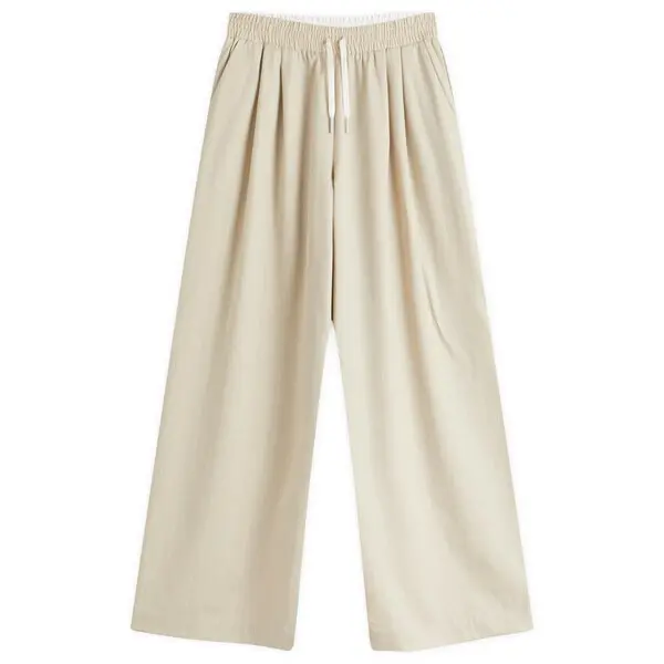ST. AGNI Pinstripe Wool Drawstring Trousers - Latte