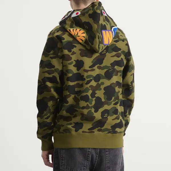 A BATHING APE 1st Camo Full Zip Shark Hoodie - Green