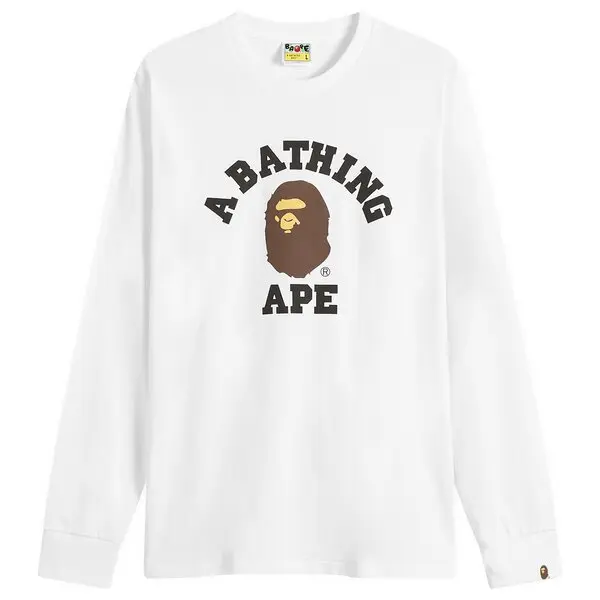 A BATHING APE Long Sleeve College T-shirt - White