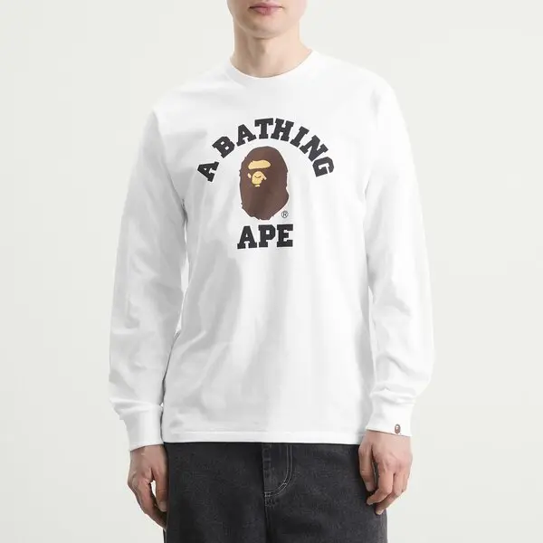 A BATHING APE Long Sleeve College T-shirt - White