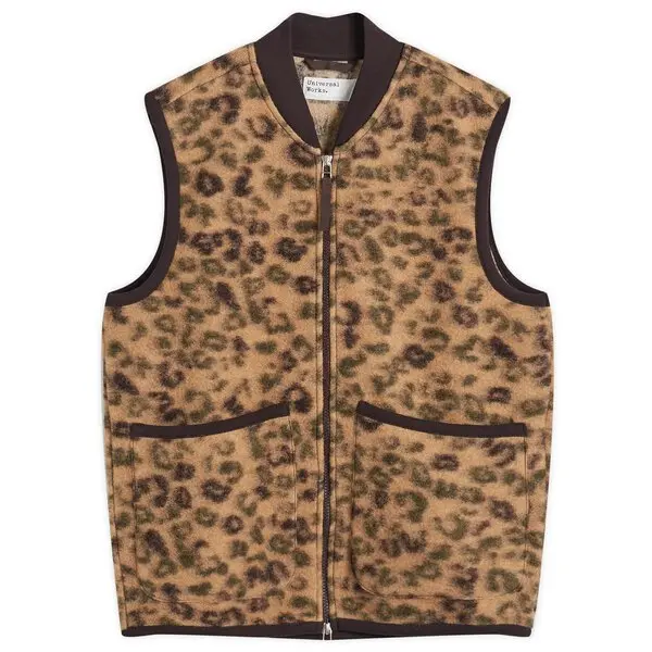Universal Works Leopard Wool Fleece Gilet - Camo