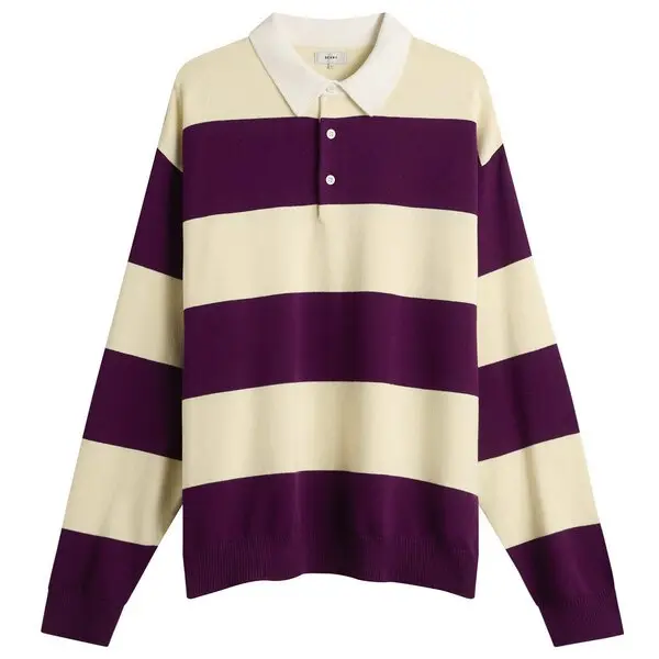 BEAMS 7 Gauge Stripe Knit Rugby Shirt - Purple