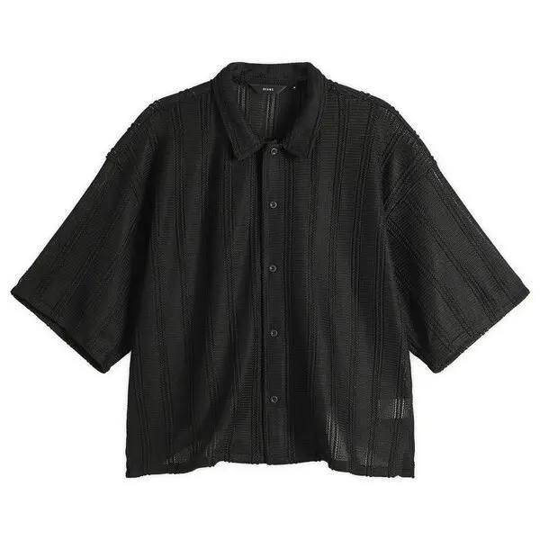 BEAMS Mesh Open Collar Shirt - Black