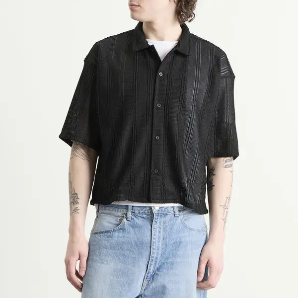 BEAMS Mesh Open Collar Shirt