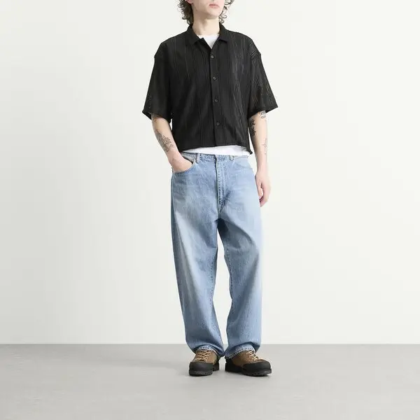 BEAMS Mesh Open Collar Shirt