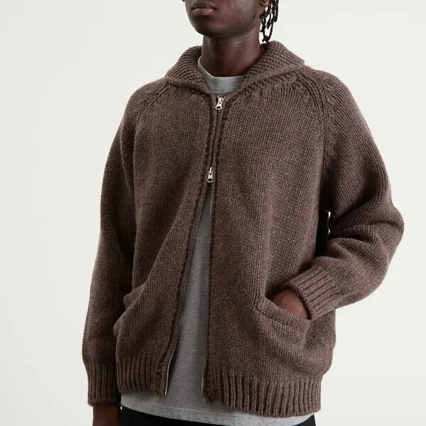 FRIZMWORKS Wool Blend Zip Up Cardigan - Sephia