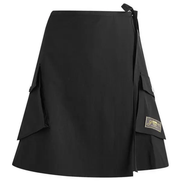 GANNI Stretch Shell Wrap Mini Skirt Presented End - Black