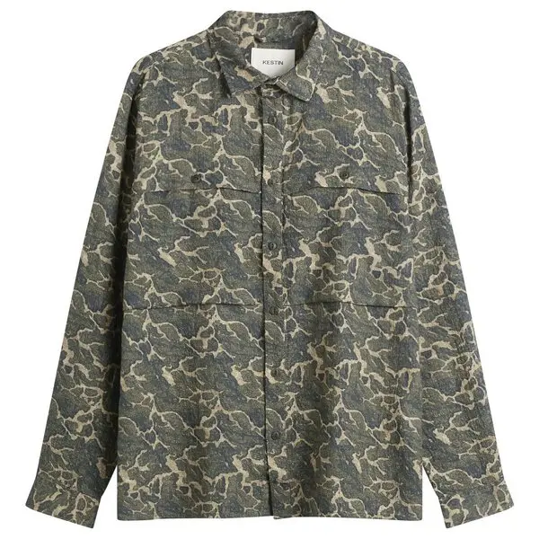 KESTIN Landscape Print Taymount Overshirt - Olive