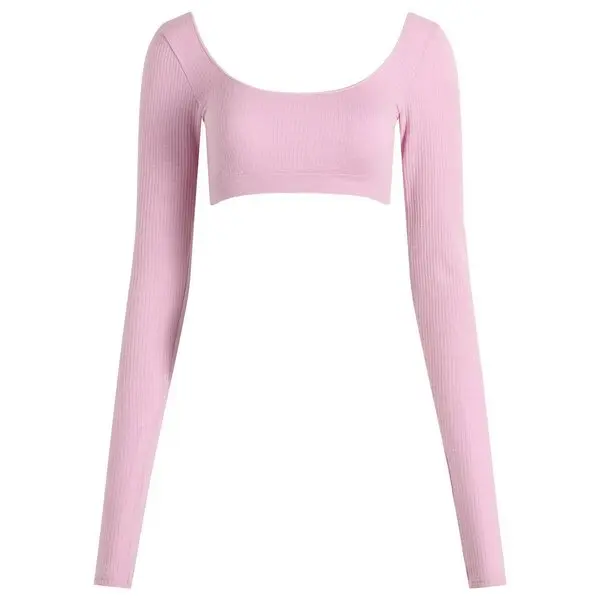 SKIMS Seamless Sheer Wool Long Sleeve Crop Top - Halite