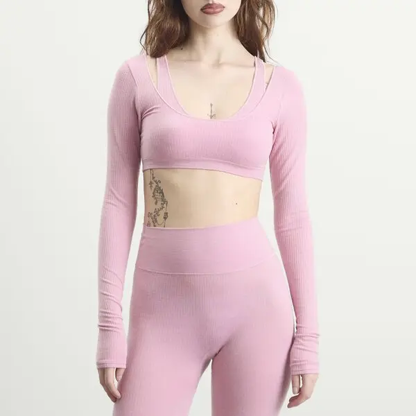 SKIMS Seamless Sheer Wool Long Sleeve Crop Top - Halite
