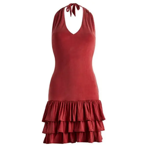 PEACHY DEN Kylie Halter Mini Dress - Red Sandstone
