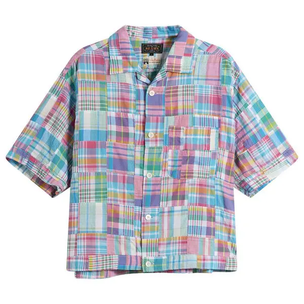 BEAMS Patchwork Madras Cabana Shirt - Pink