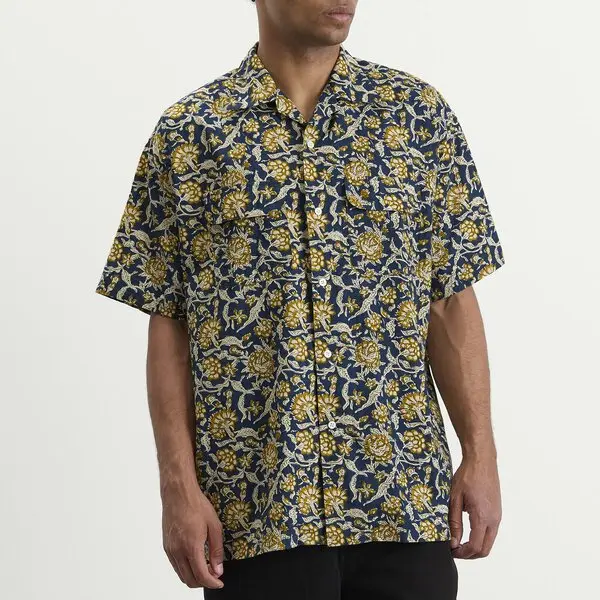BEAMS Block Print Open Collar Shirt