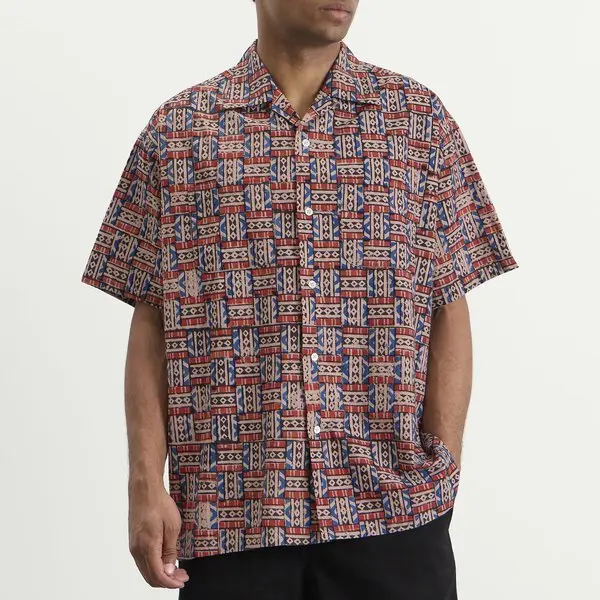 BEAMS Block Print Open Collar Shirt