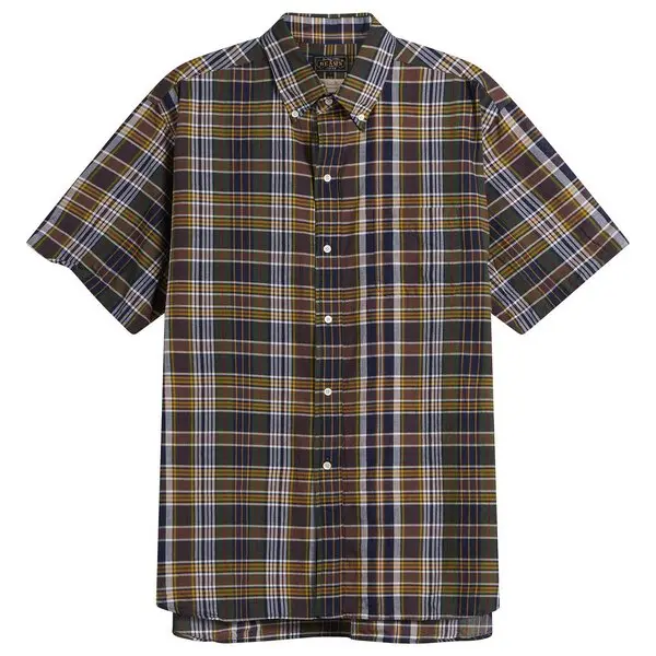 BEAMS Short Sleeve Button Down Madras Shirt - Brown