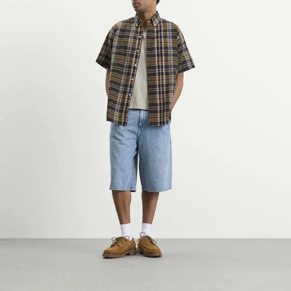 BEAMS Short Sleeve Button Down Madras Shirt