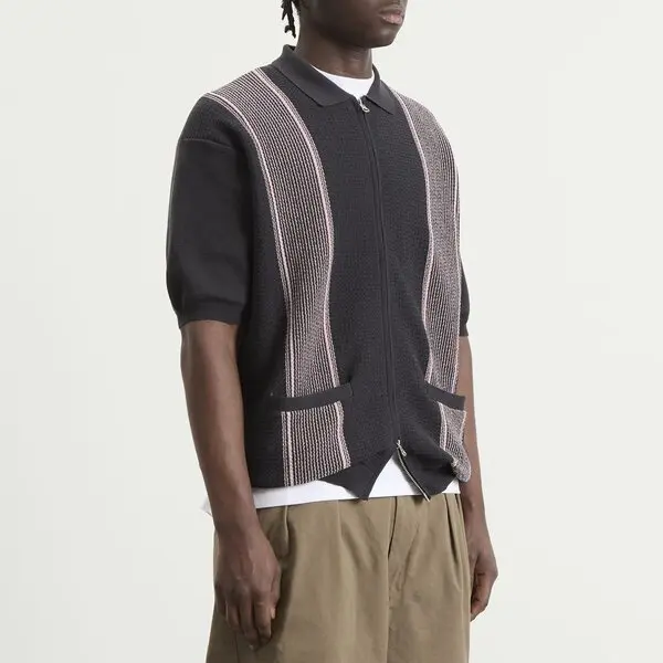 BEAMS Stripe Zip Knit Polo
