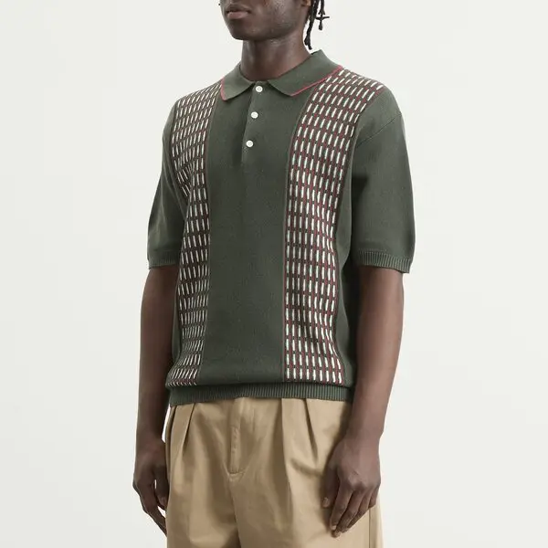BEAMS Jacquard Stripe Knit Polo