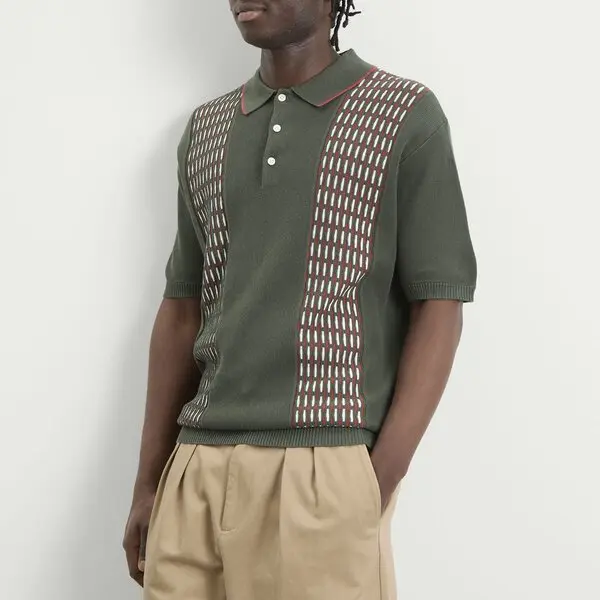 BEAMS Jacquard Stripe Knit Polo