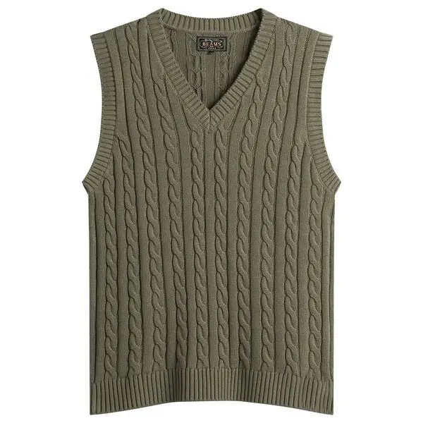BEAMS Cable Knit Vest - Olive