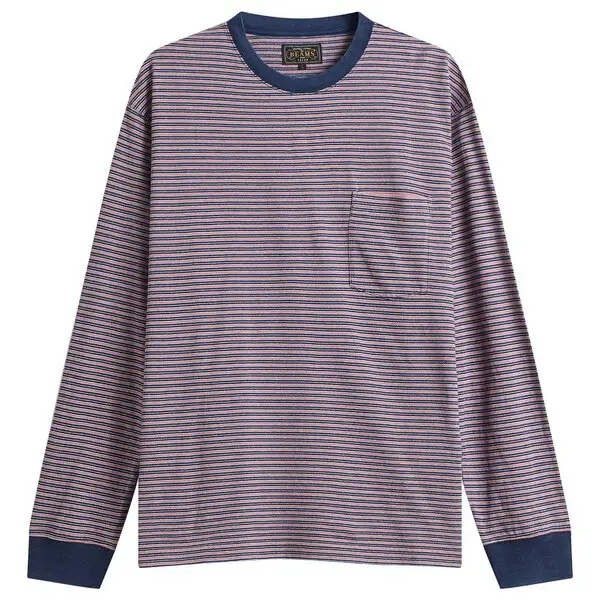 BEAMS Stripe Long Sleeve T-shirt - Red