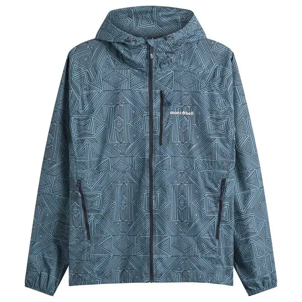 MONTBELL Wind Blast Print Hooded Jacket - Blue