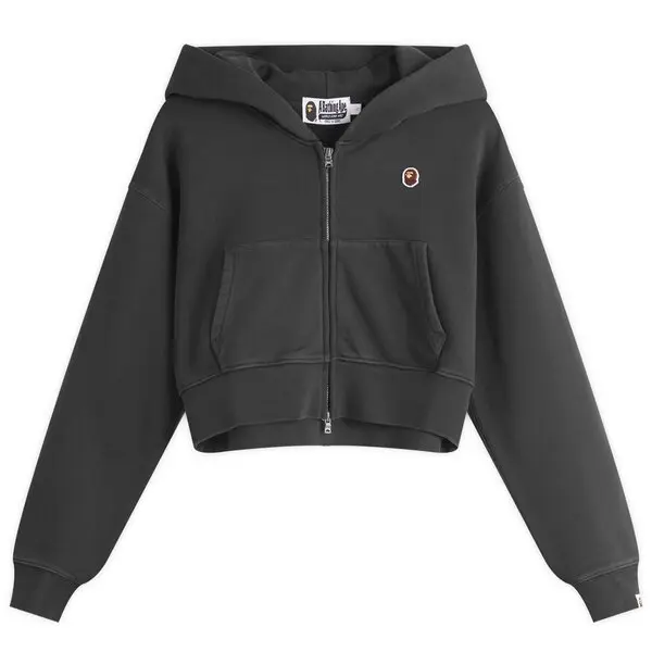 A BATHING APE Pigment Dyed One Point Crop Zip Hoodie - Black