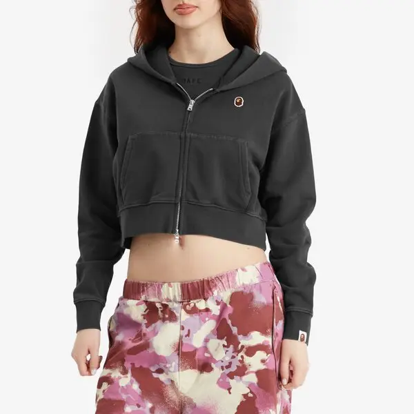 A BATHING APE Pigment Dyed One Point Crop Zip Hoodie