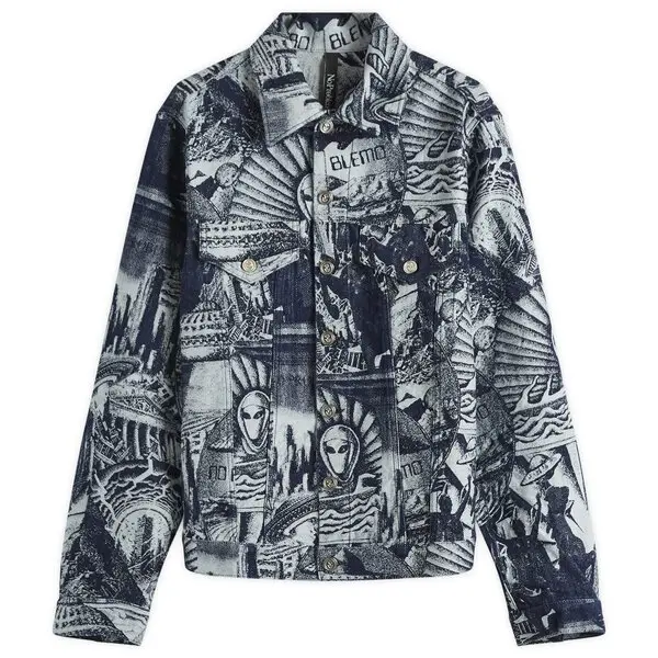 NO PROBLEMO Apocalypse Jacquard Trucker Jacket - Blue