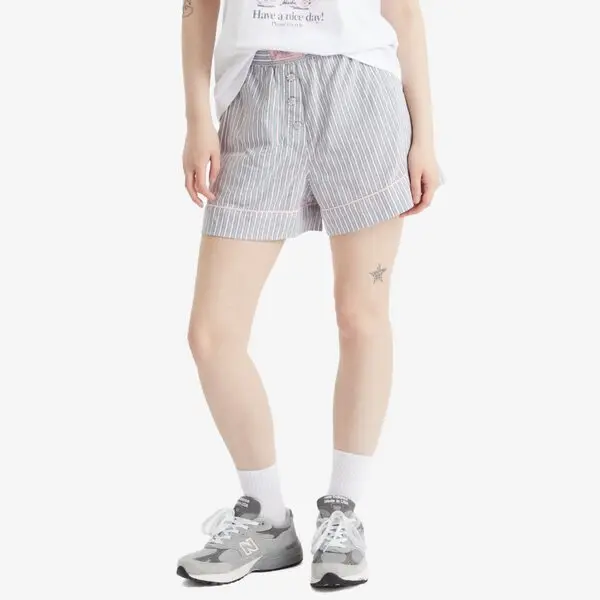 GANNI Yarn Dyed Stripe Elasticated Shorts - Soft Chambray