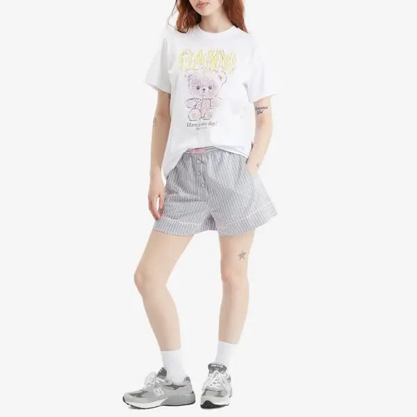 GANNI Yarn Dyed Stripe Elasticated Shorts - Soft Chambray