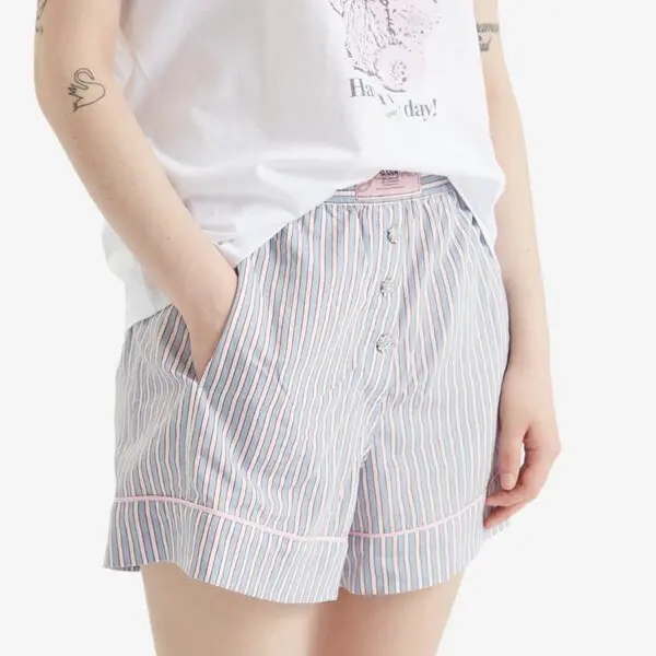 GANNI Yarn Dyed Stripe Elasticated Shorts - Soft Chambray