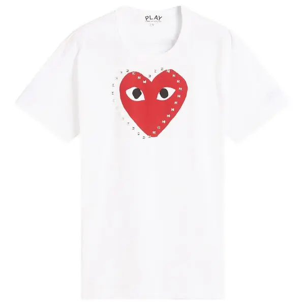 Play Comme Des Garcon Studded Large Heart T-shirt - White/red
