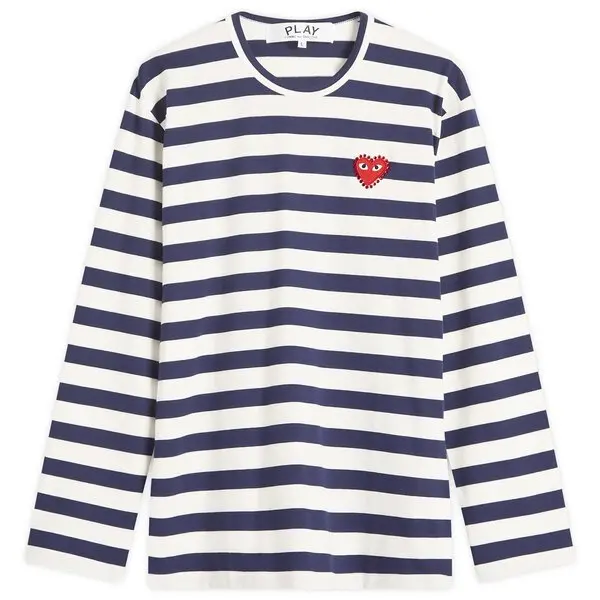 Play Comme Des Garcon Studded Heart Long Sleeve T-shirt - Navy