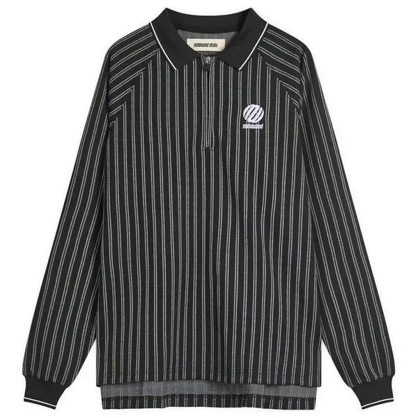 METALWOOD STUDIO Ribbed Long Sleeve Polo - Black