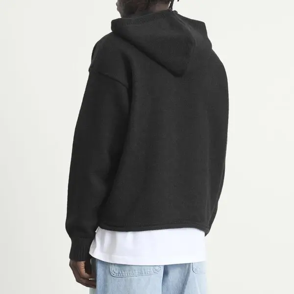 ANNIE HOOD Knitted Hoodie With Collegiate Logo - Black