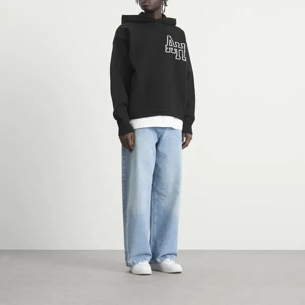 ANNIE HOOD Knitted Hoodie With Collegiate Logo - Black