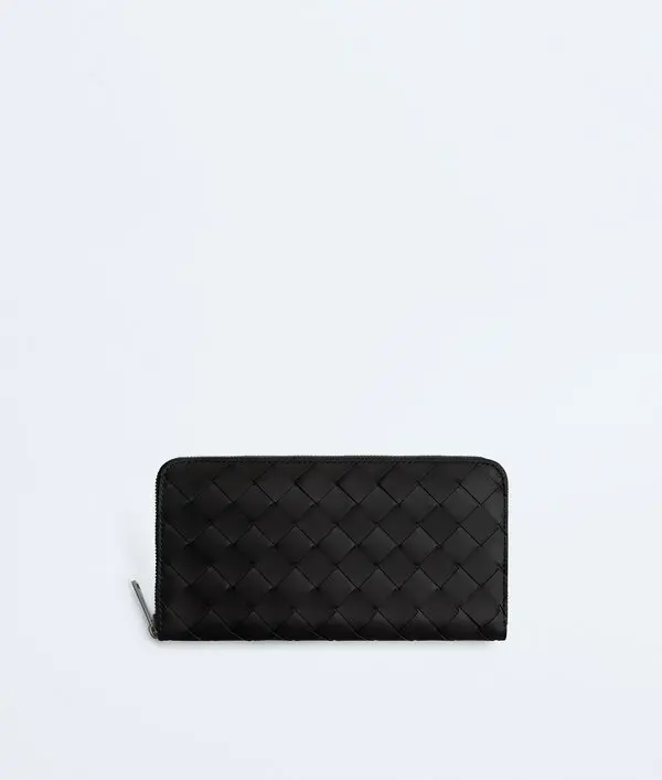 Bottega Veneta Intrecciato Zip Around Wallet - Black
