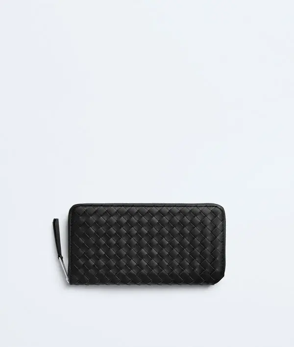 Bottega Veneta Intrecciato Piccolo Zip Around Wallet - Black