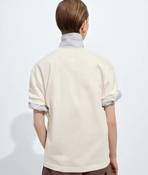 Bottega Veneta Cotton Jersey T-shirt With Leather Pocket - Parchment
